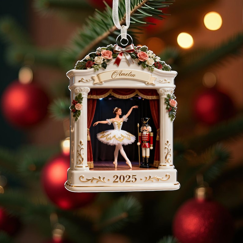 Nutcracker Ballet Christmas Ornament, Custom Name Ballerina Stage ...