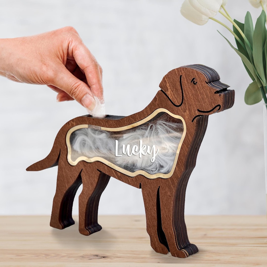 Pet Memorial Gift Personalised Hair Memorial Box, Wooden Pet Statue Fur ...