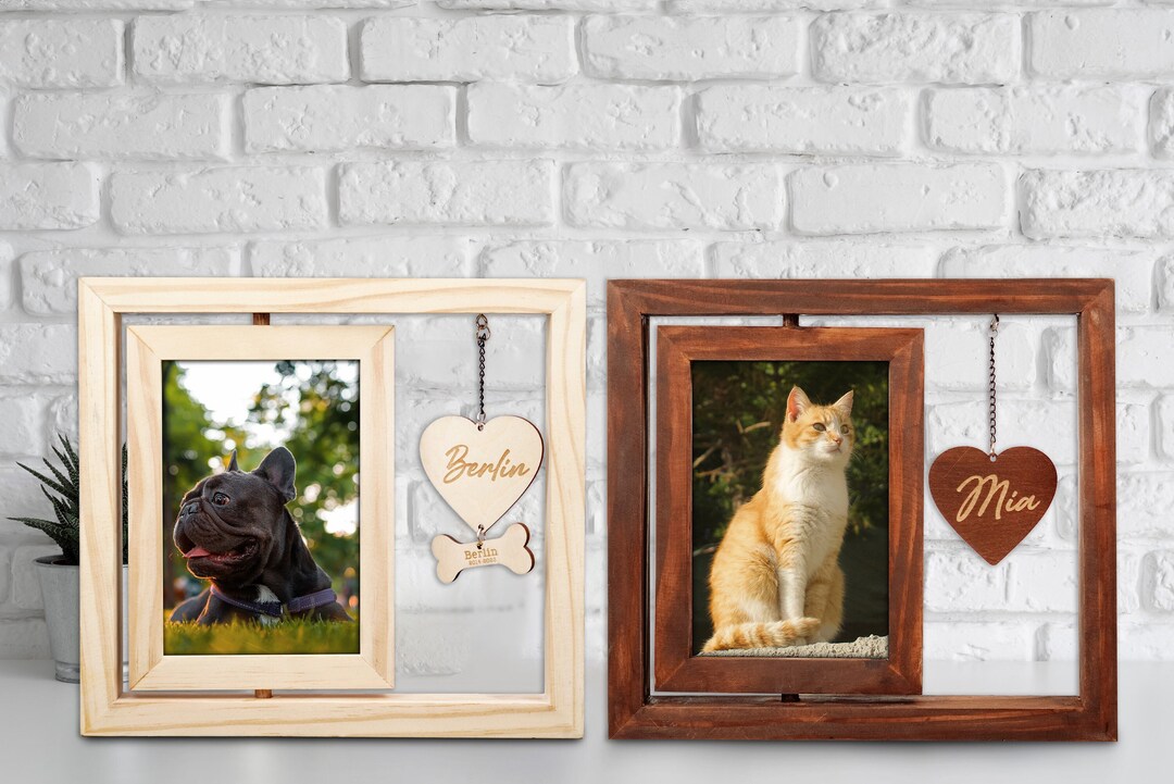 Custom Dog Photo Frame, Memorial Dog Name Picture Wood Frame, Loss of ...