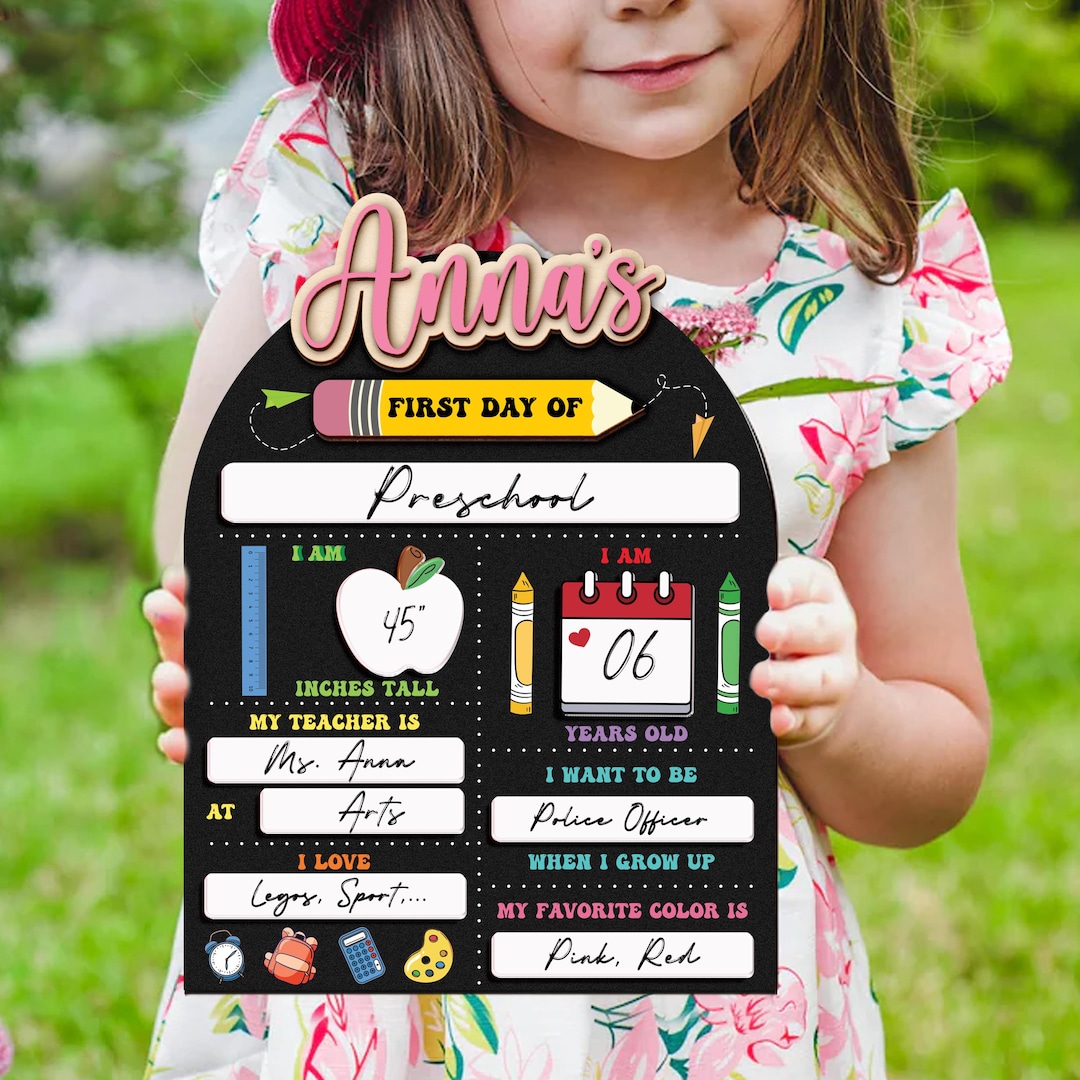 Personalized First Day of School Interchangeable Sign, Custom Name Back ...