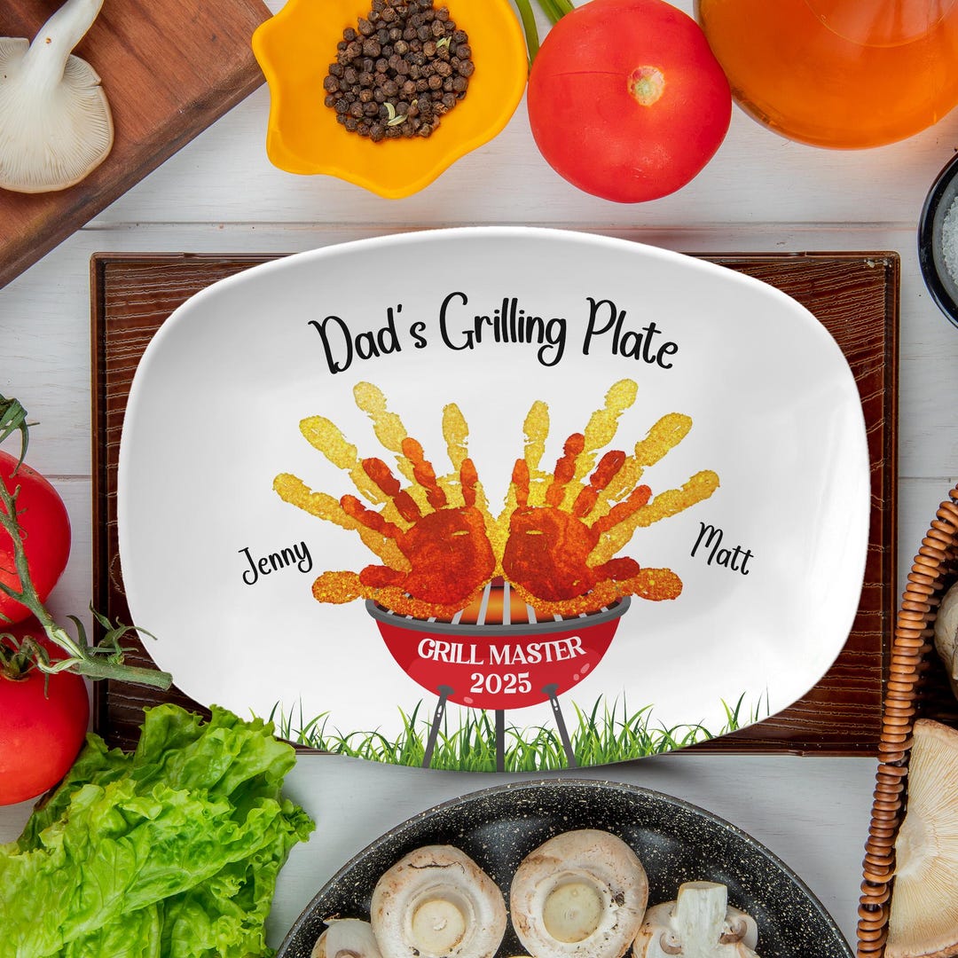 Personalized Handprint Platter for Father's Day Grilling Plate, Custom ...