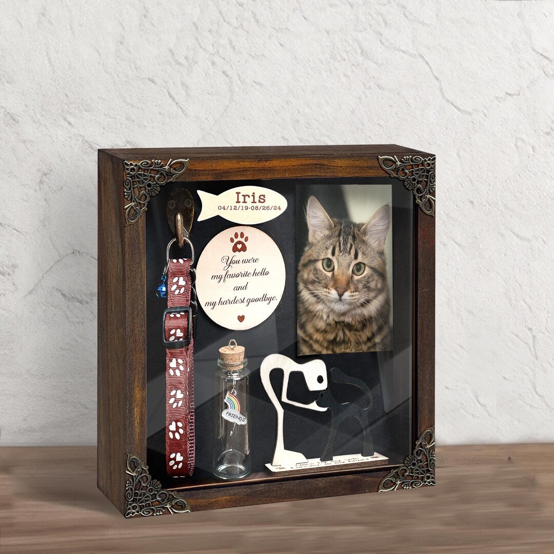 Cat Memorial Shadow Box, Cat Hair Fur Jar Pet Lover Gift With Collar ...