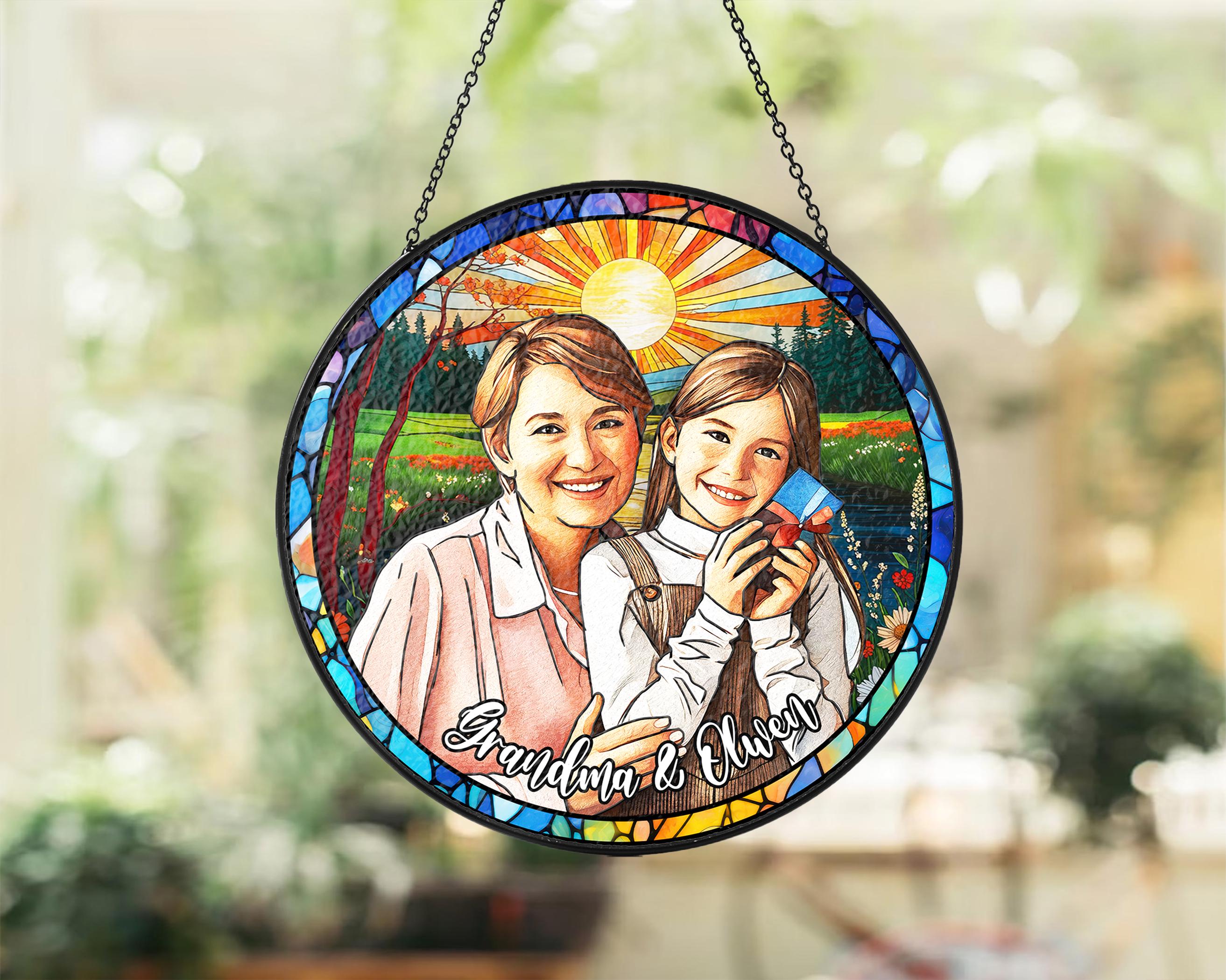 Custom Grandma Portrait Suncatcher Stained Glass Window Hanging ...