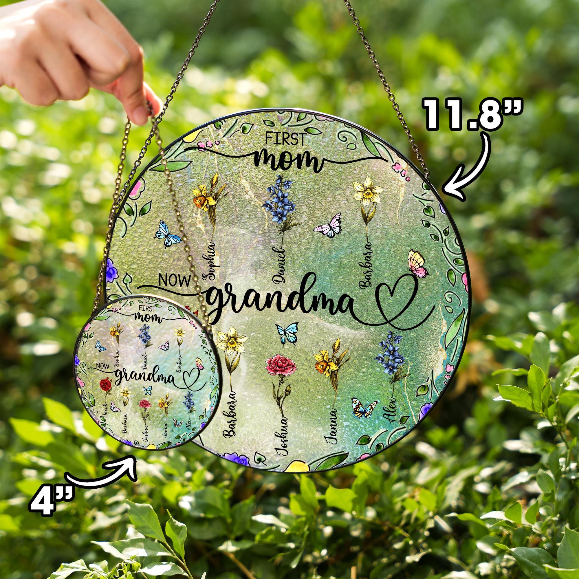 First Mom Now Grandma Personalized Suncatcher, Grandma's Garden ...