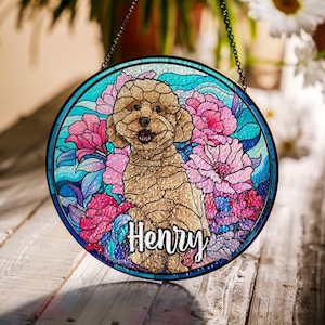 Cat Flower Stained Glass Art Suncatcher, Pet Portrait Lightcatcher ...