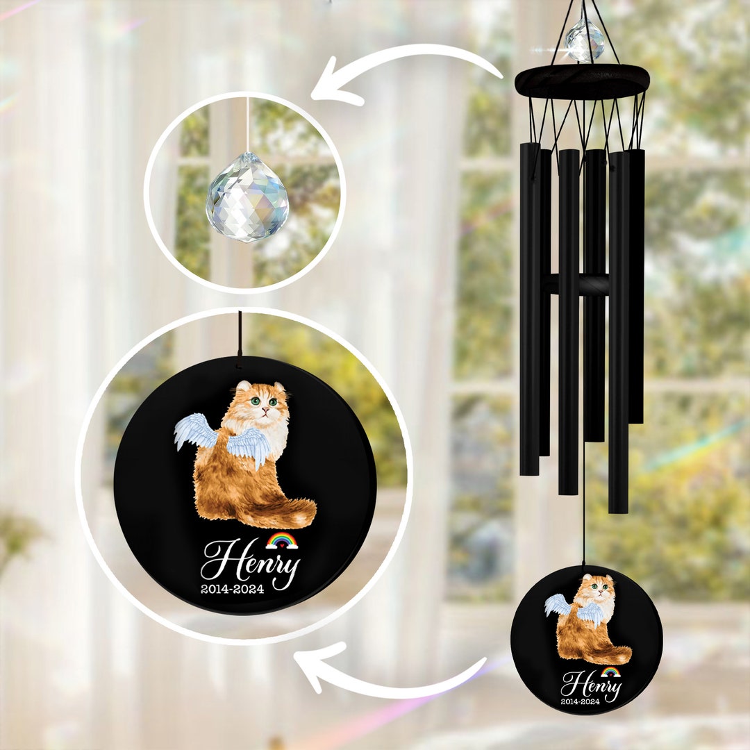 Custom Cat Memorial Wind Chime,cat Loss Sympathy,pet Memorial Rainbow ...