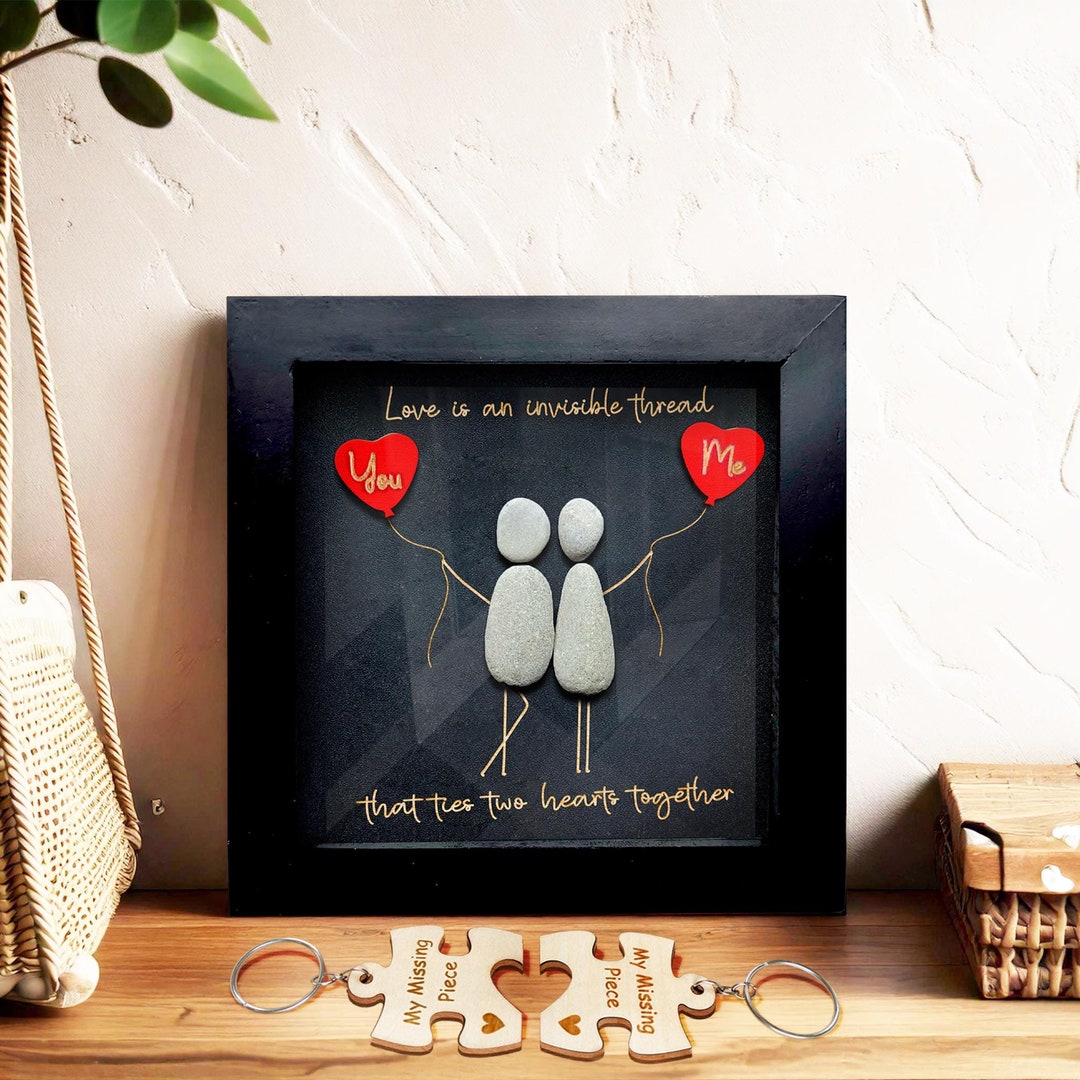 Valentines Pebble Art for Couple, Pebble Love Art,two Hearts Framed ...