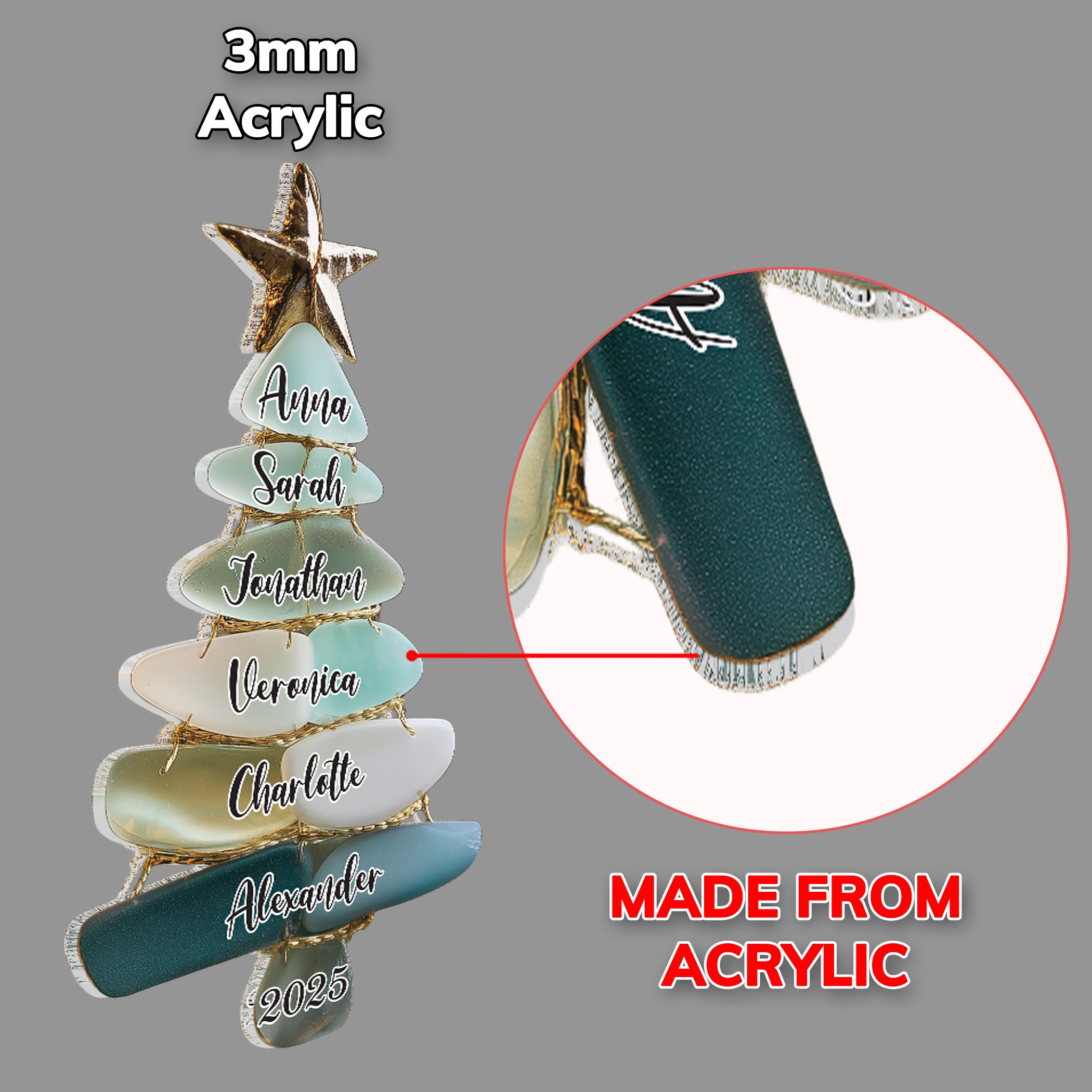 Personalized Sea Glass Family Tree Ornament,2d Flat Family Name ...