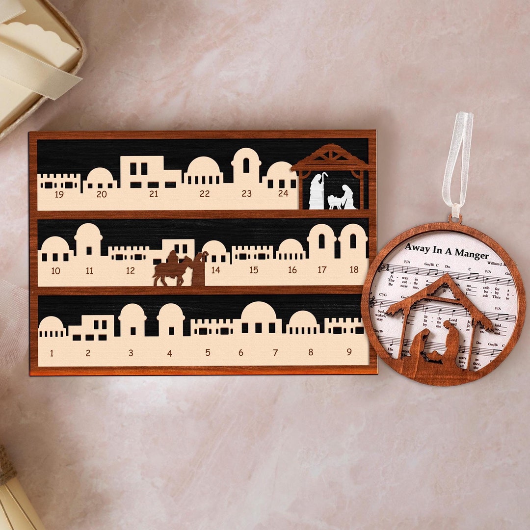 2 Pieces Christmas Nativity Advent Calendar 2024 & Wooden Baby Jesus ...