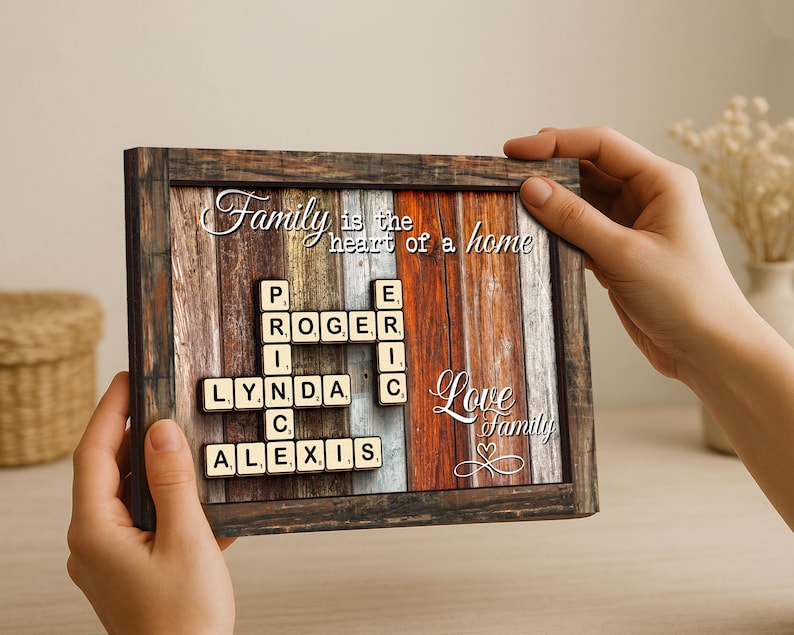 Scrabble Family Name Frame,custom Crossword Scrabble Puzzle Wooden Sign ...