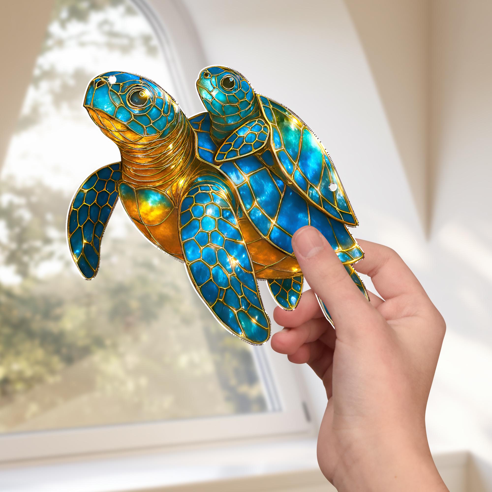 Tortoise Mom Faux Stained Glass Window Hanging, Turtle Acrylic ...