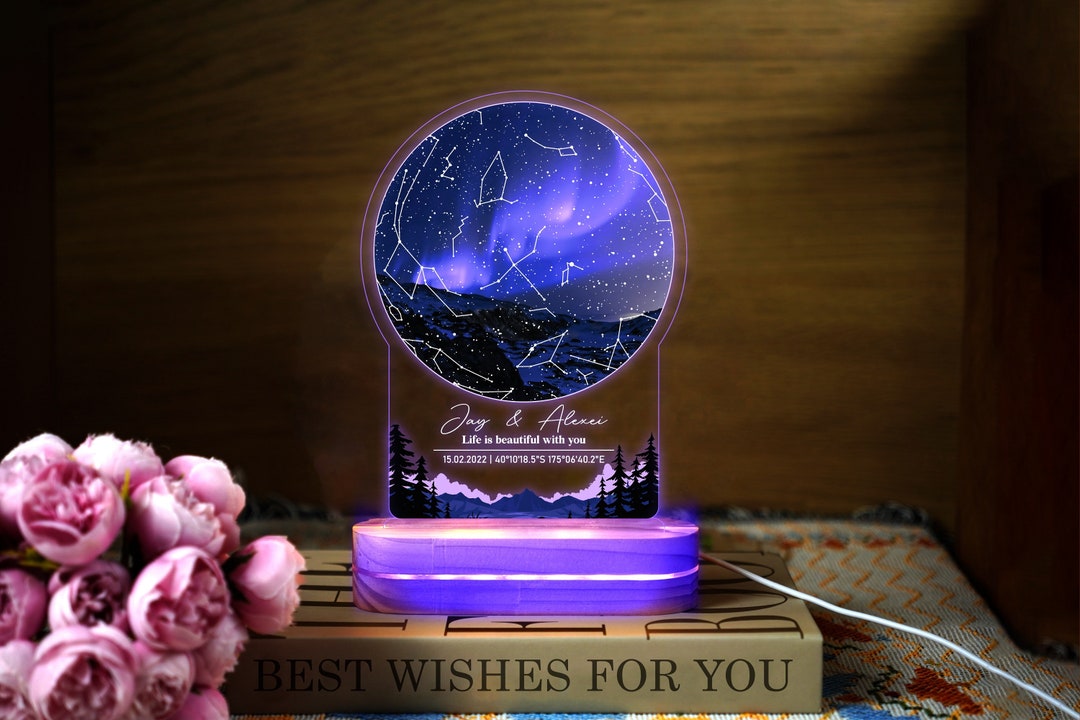 Personalized Night Sky Constellation Map Night Light, Star Map Night ...