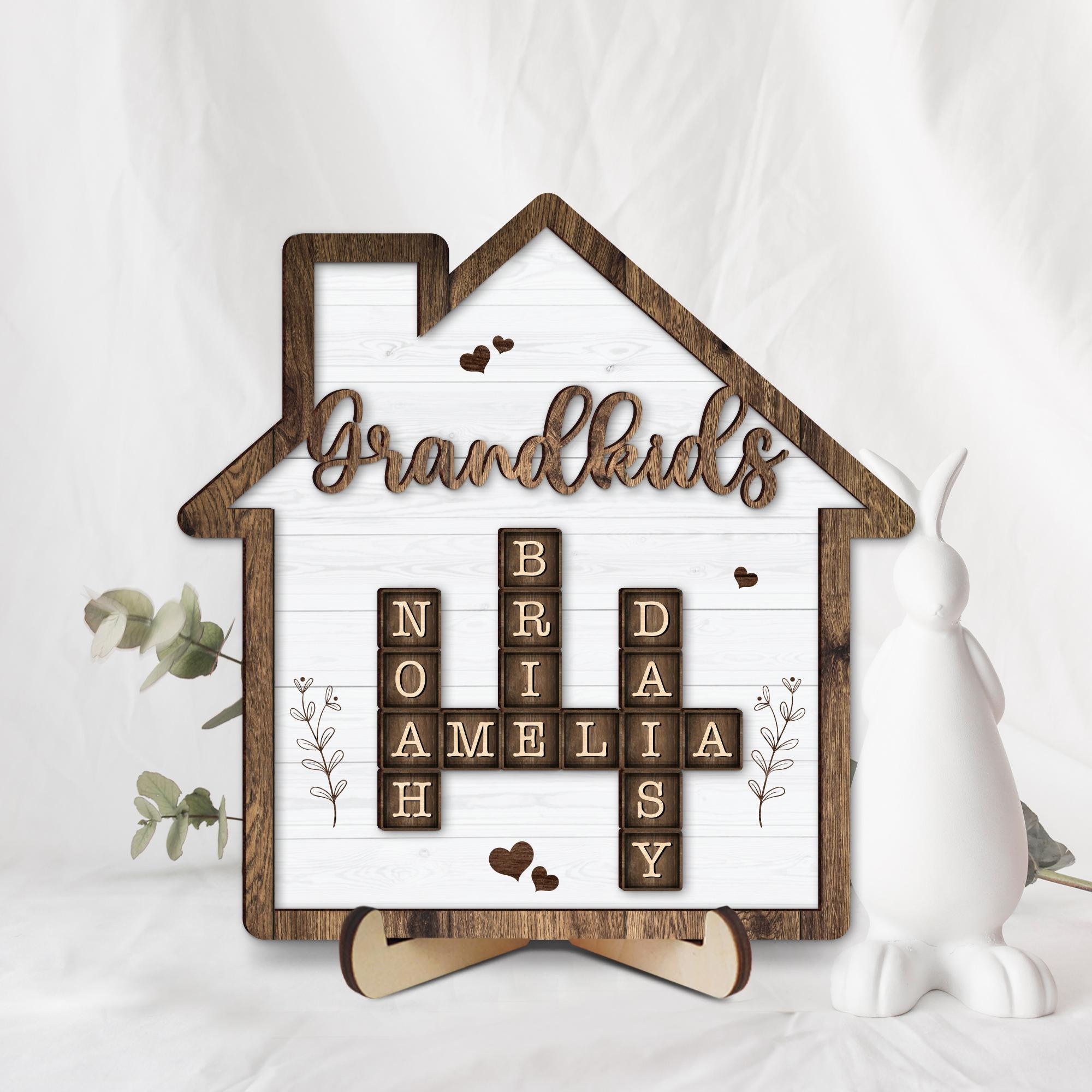 Grandkids Crossword Frame, Personalized Scrabble Puzzle Sign, Family ...