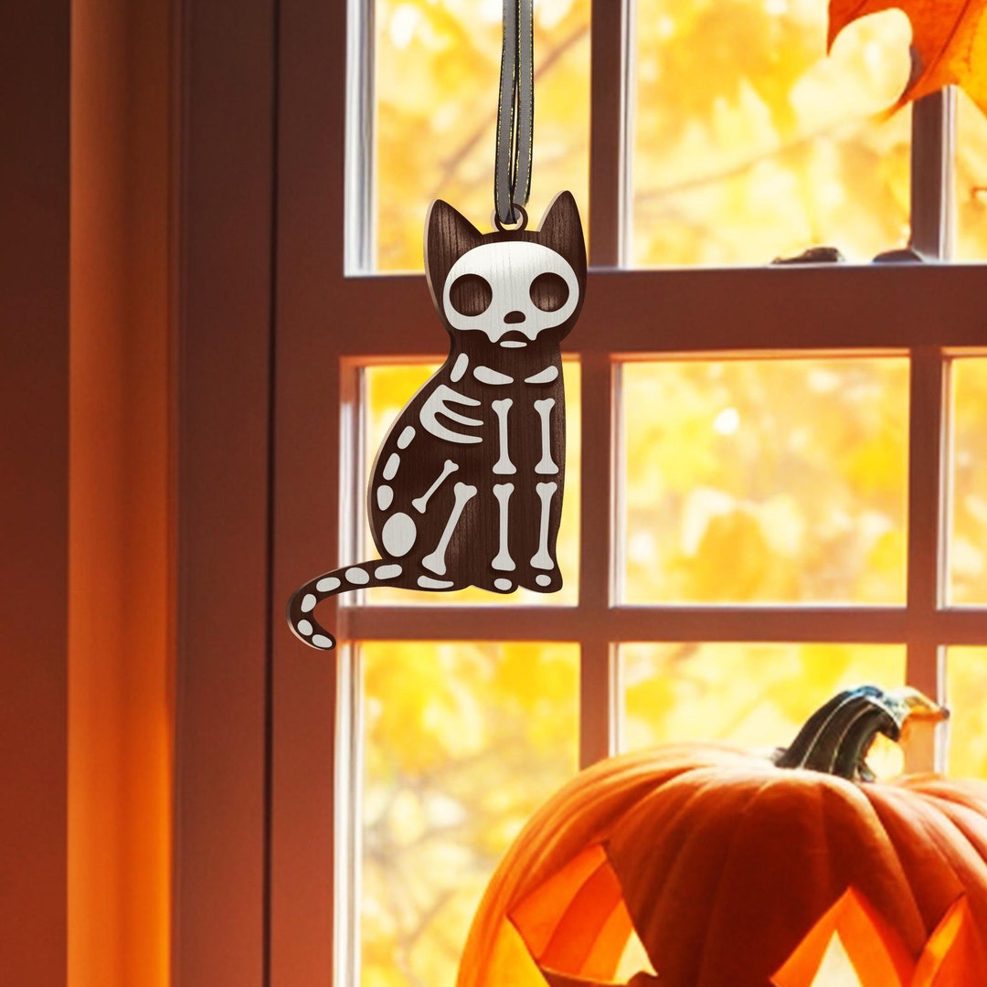 Skeleton Cat Ornament, Sugar Skull Cat , Gothic Cat Skeleton Ornamen ...
