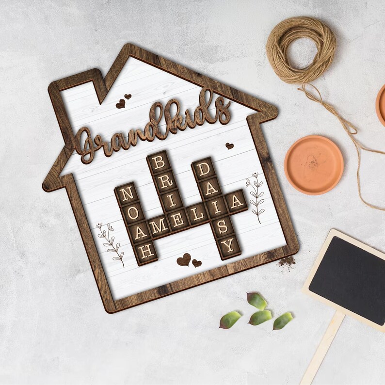 Grandkids Crossword Frame, Personalized Scrabble Puzzle Sign, Family ...