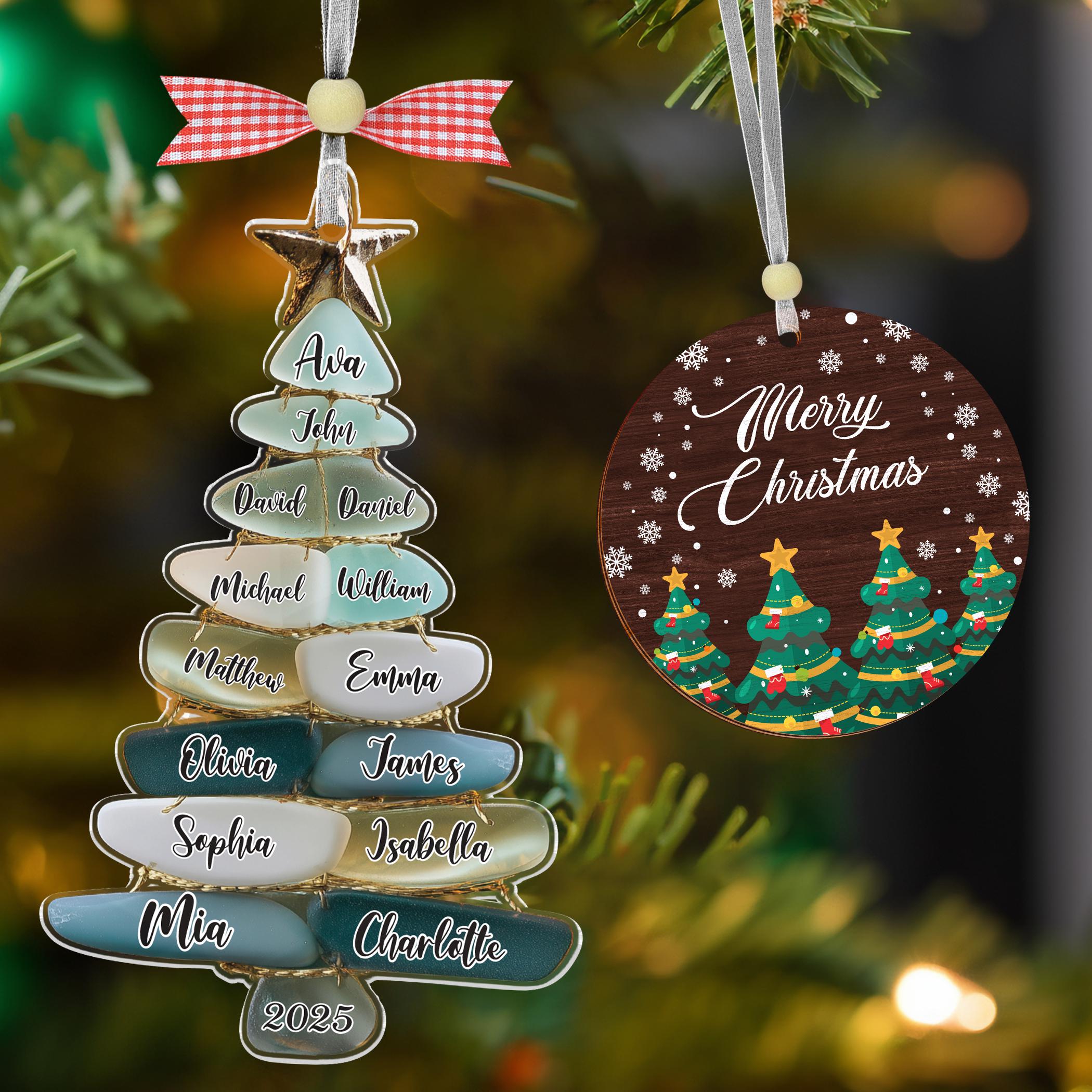 Personalized Sea Glass Family Tree Ornament,2d Flat Family Name ...