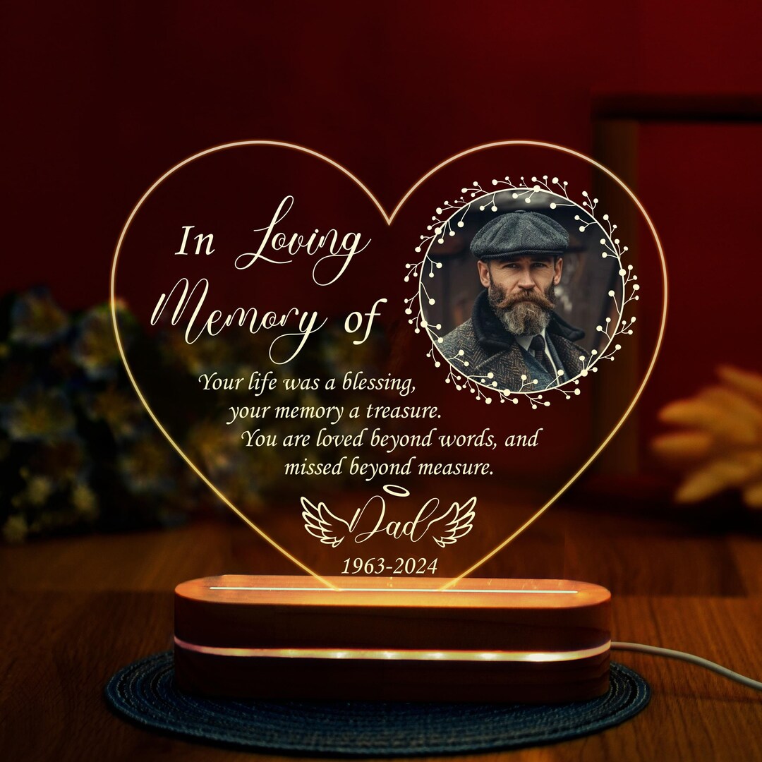 Personalized Memorial Heart Photo Night Light, Custom Photo Memorial ...