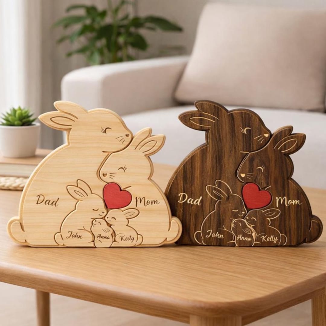 Personalized Wooden Rabbit Family Puzzle, Mothers Day Gift, Family ...