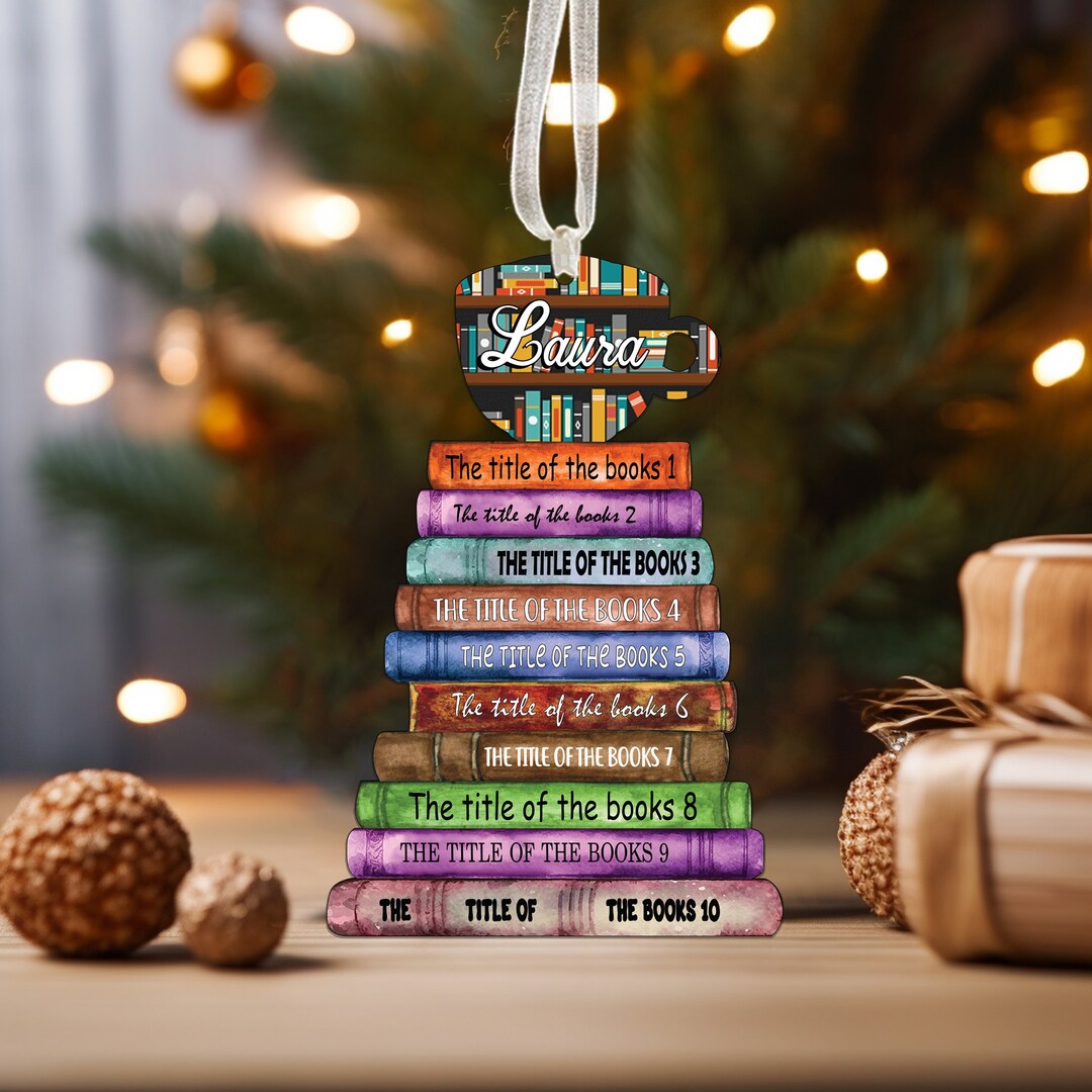 Personalized Books Title Christmas Ornament, Librarian Gift, Books ...