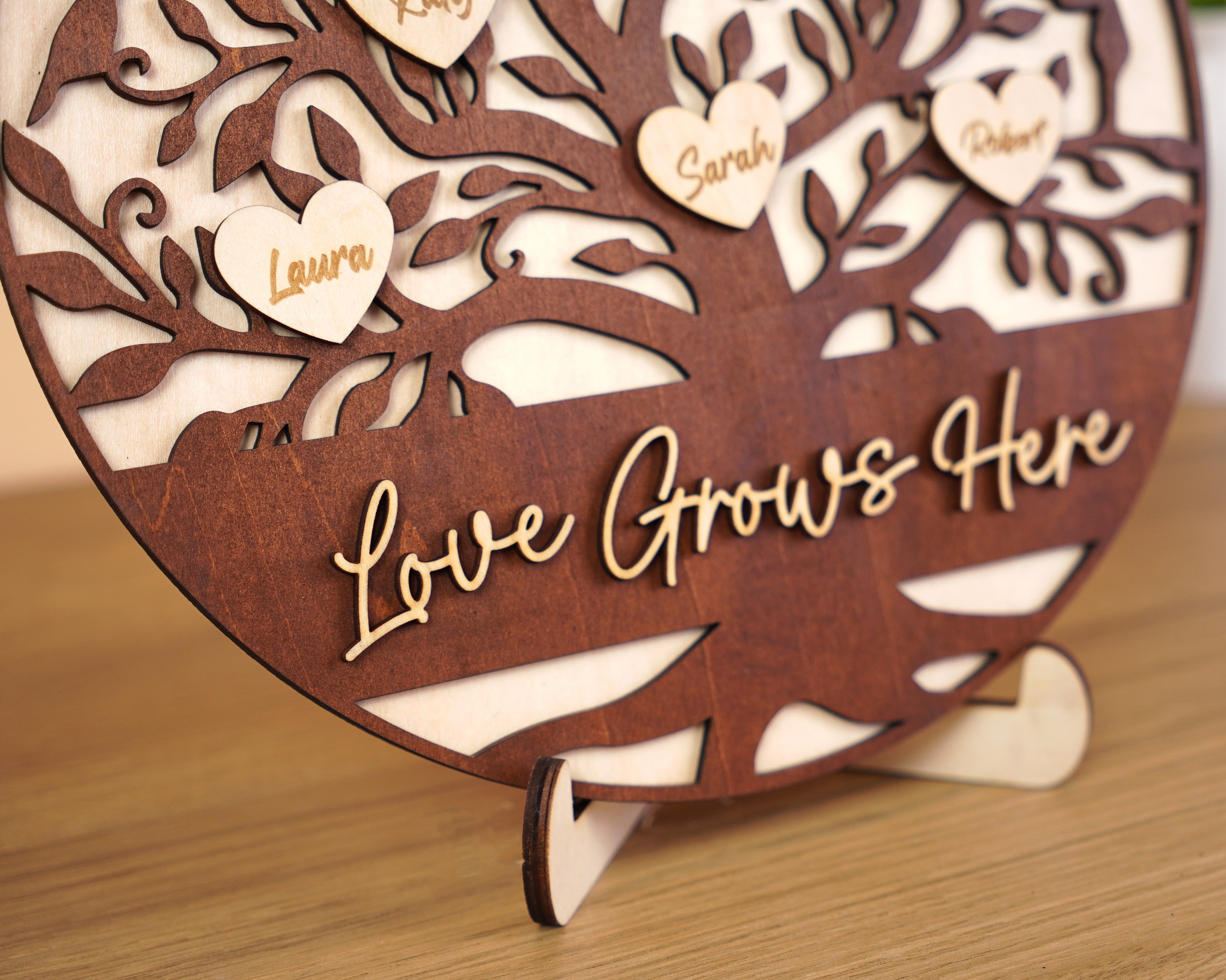 Personalized Wooden Family Tree Sign, Heart Drop Personalized Gift ...