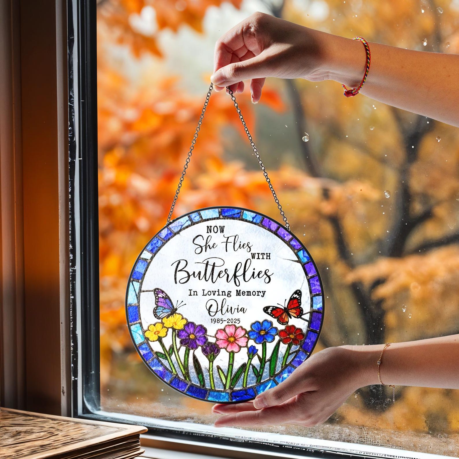 Now She Flies With Butterflies Memorial Suncatcher, Loss of A Loved One ...