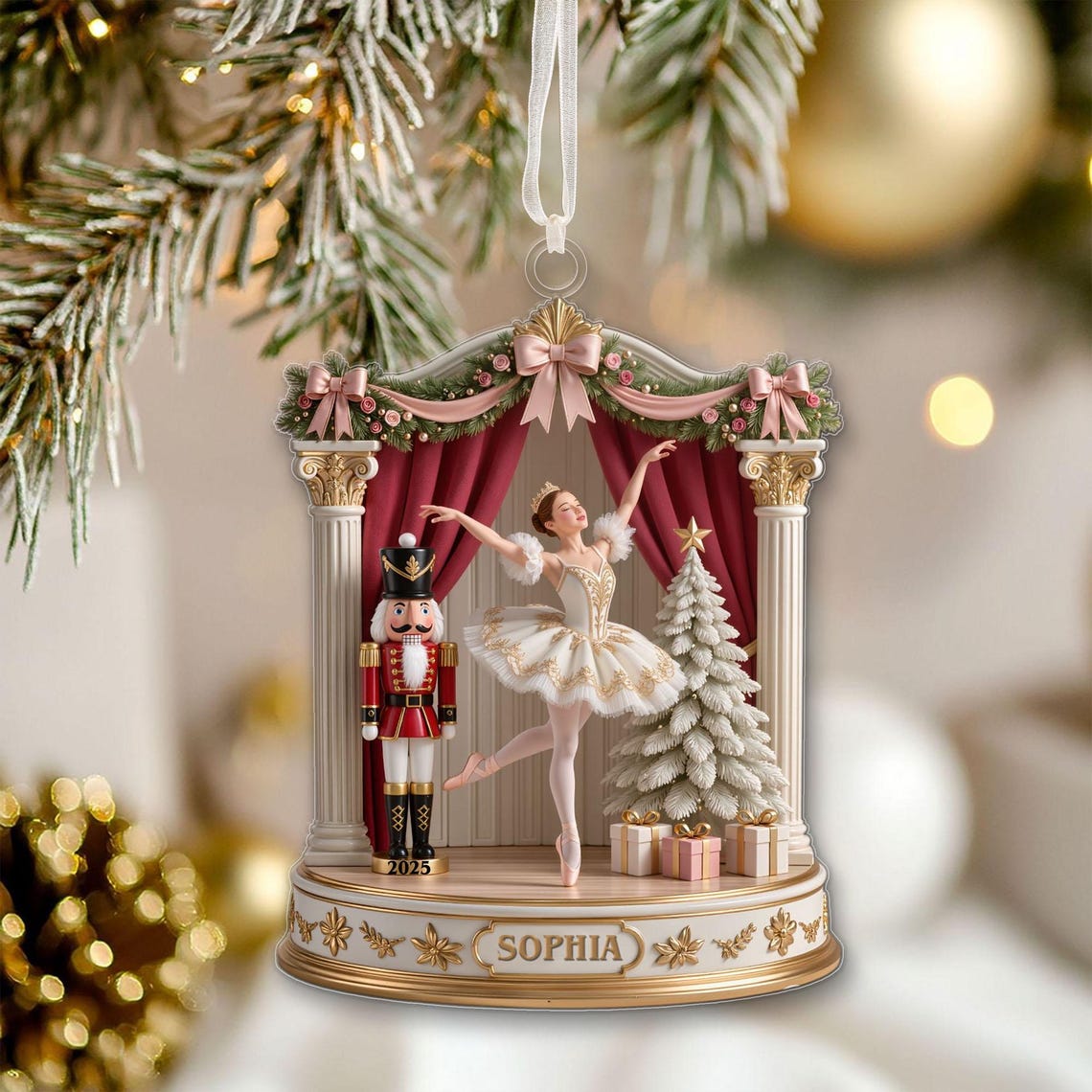 Nutcracker Ballet Christmas Ornament, Custom Name Ballerina Stage ...