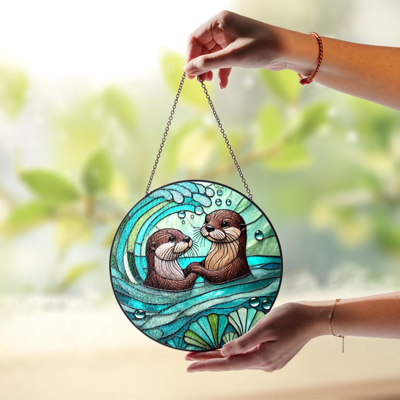 Otter Couple Stained Glass Otter Lover Gift Love Suncatcher Gifts for ...