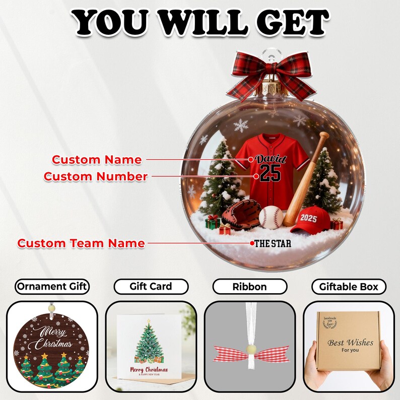 Personalized Baseball Chistmas Ornament 2025, Custom Jersey Snow Globe ...