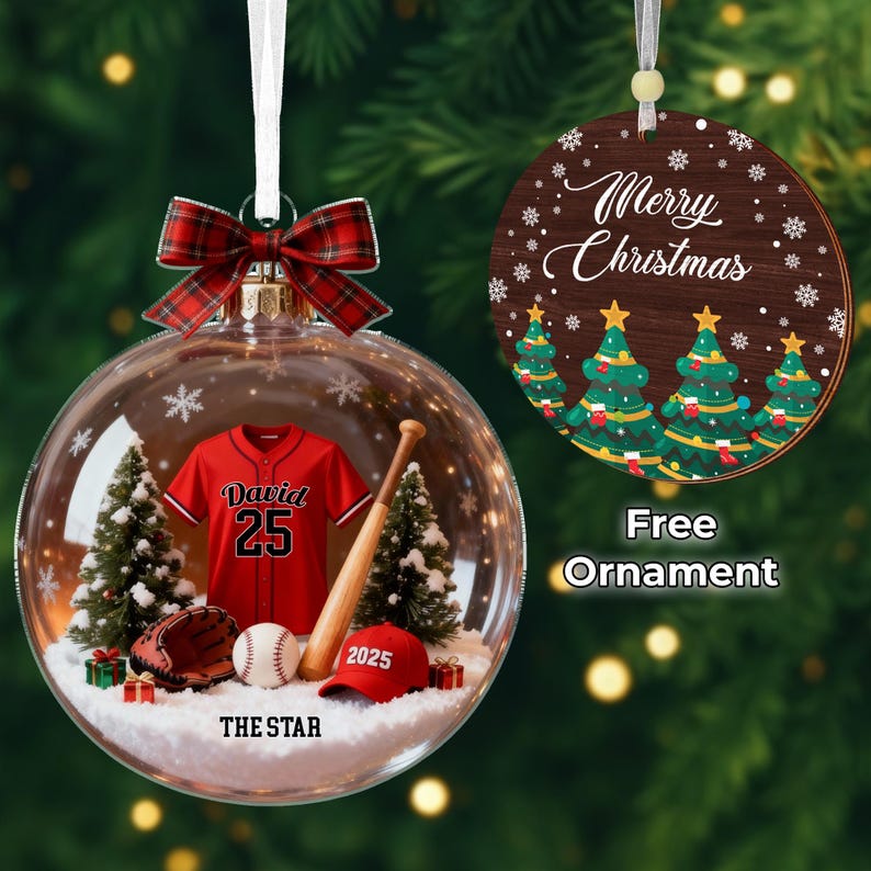Personalized Baseball Chistmas Ornament 2025, Custom Jersey Snow Globe ...