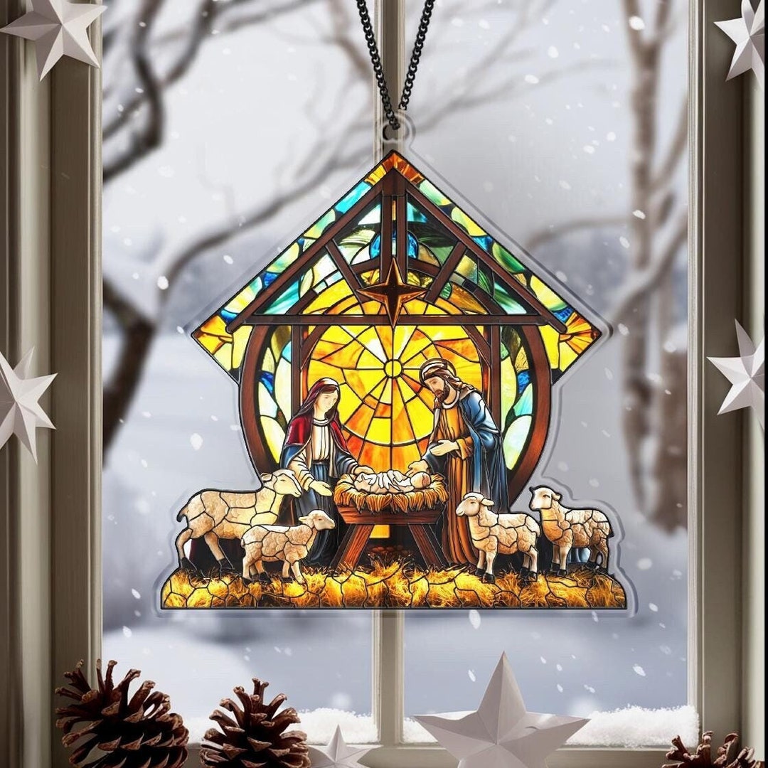 Christmas Nativity Scene Suncatcher,faux Stained Acrylic Christian ...