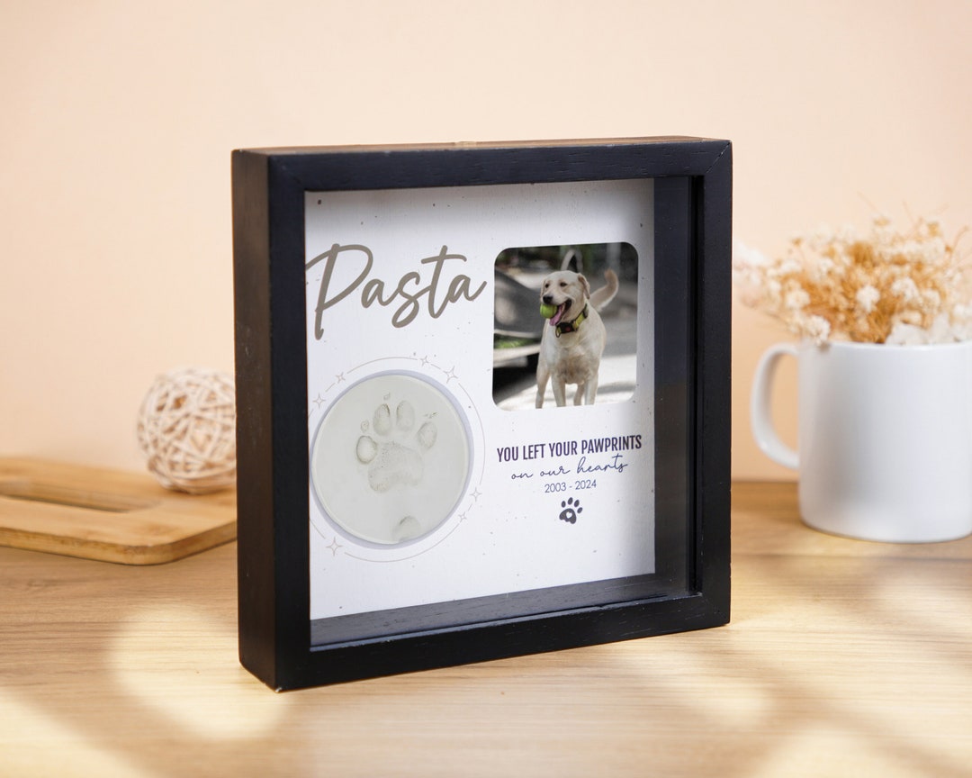 Customized Dog Memorial Shadow Box, Cat Memorial Keepsake Pet Clay Paw ...