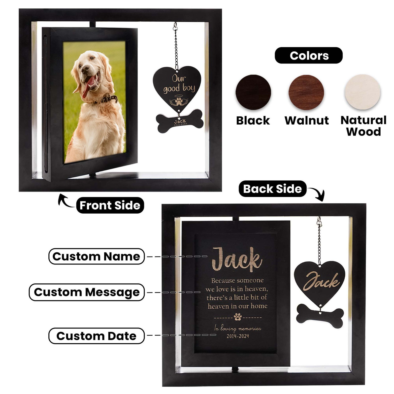 Custom Pet Memorial Picture Wood Rotating Frame, Pet Lover Photo Gift ...