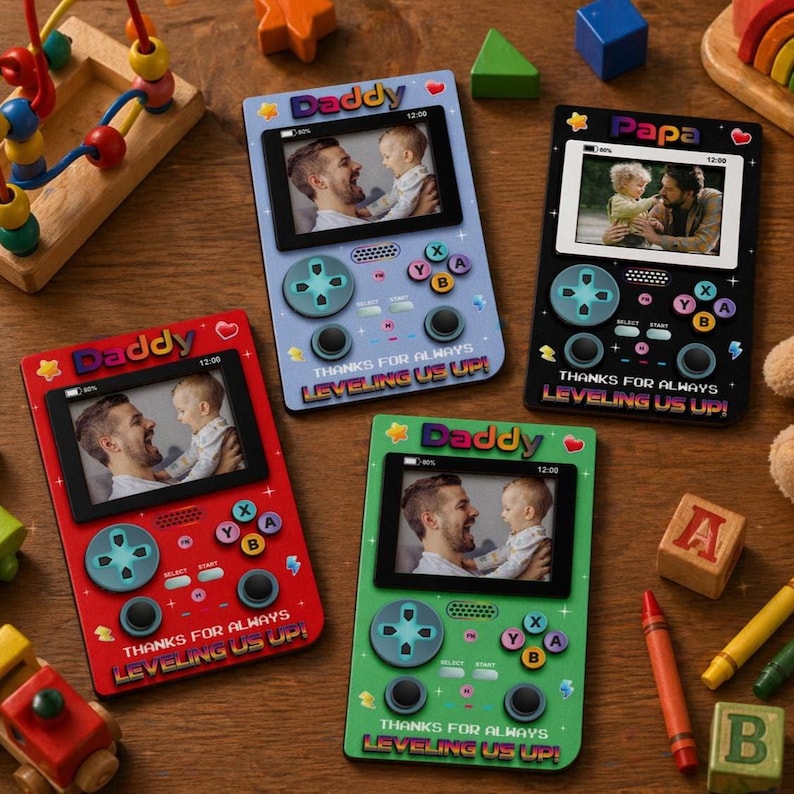 Personalized Father Gamer Photo Magnet Frame, Father's Day Gift, Retro ...