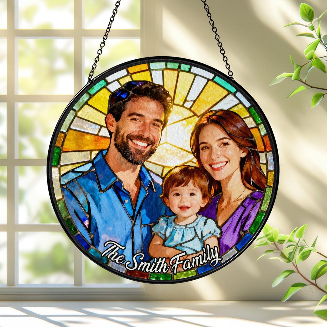 Personalized Family Portrait Faux Stained Glass, Family Suncatcher ...