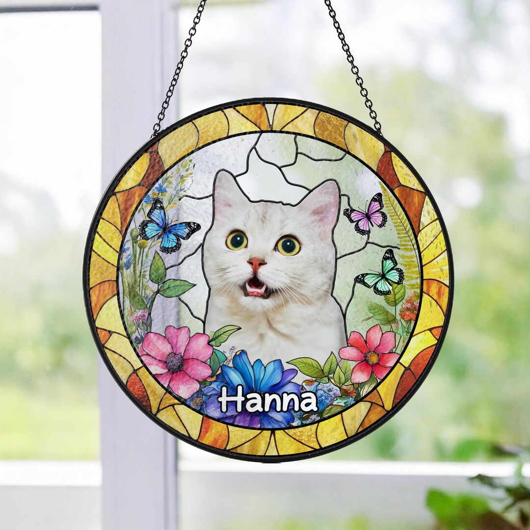 Custom Cat Memorial Suncatcher,pet Portrait Stained Glass,dog Sympathy ...