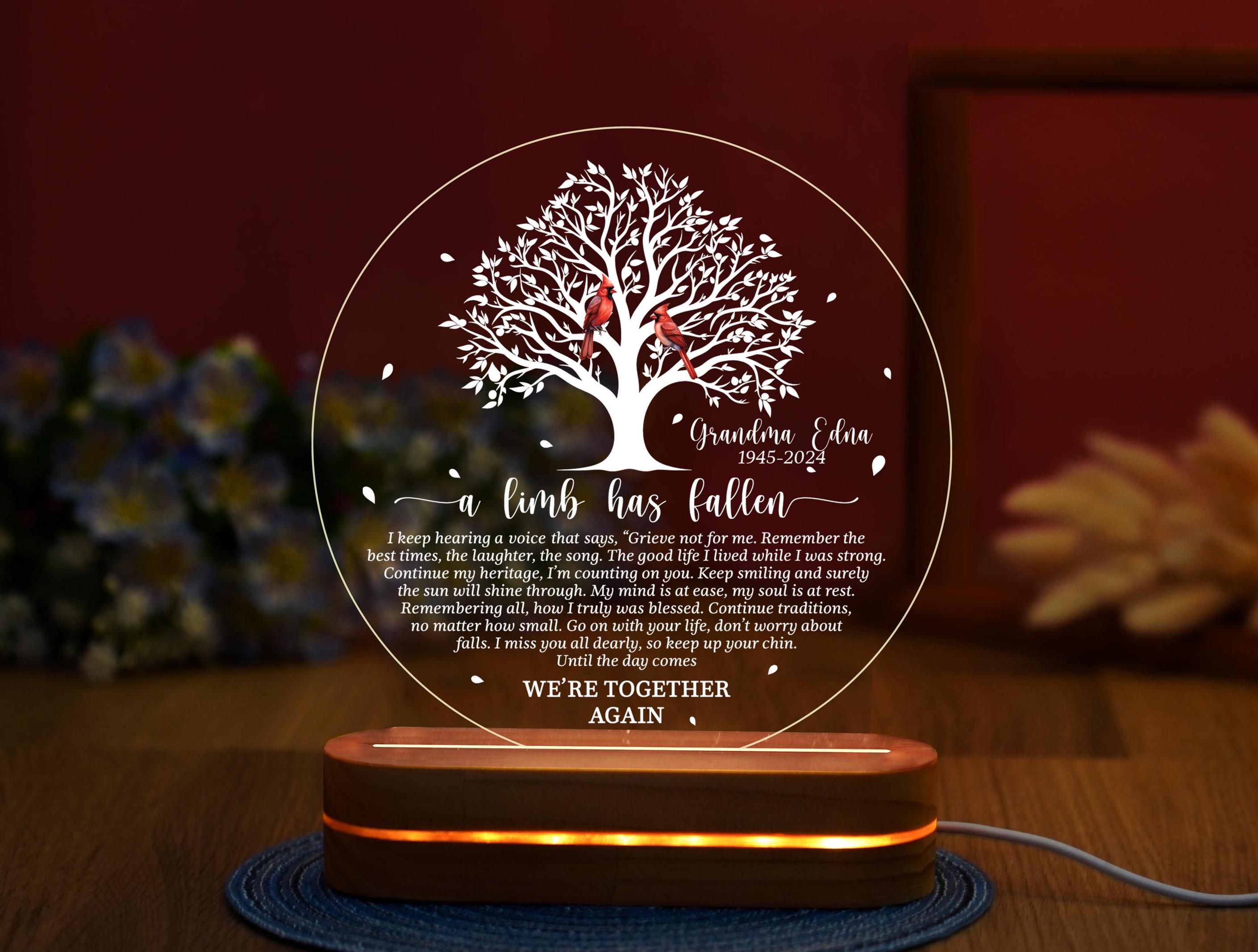 A Limb Has Fallen Memorial Night Light, Sympathy Gift, Remembrance Gift ...