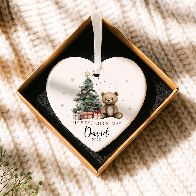 Baby's First Christmas Teddy Bear Bauble, Personalised Xmas New Arrival ...