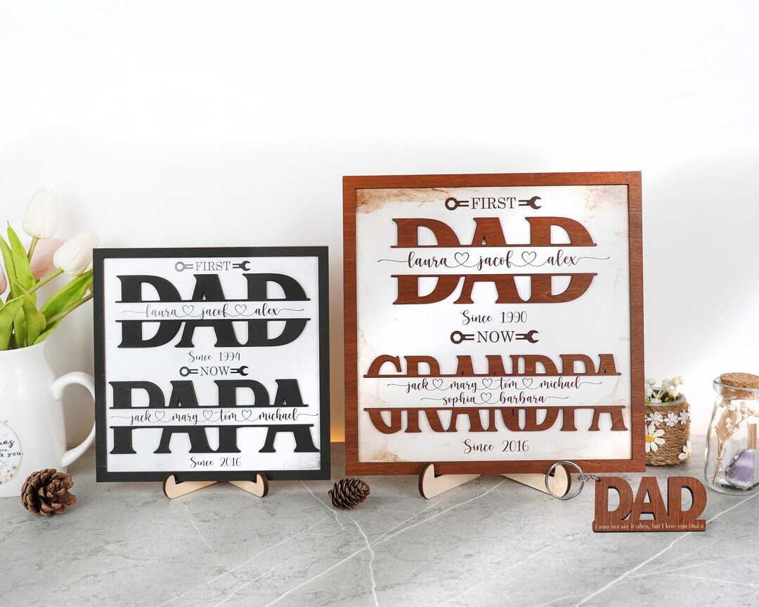 First Dad Now Grandpa - Personalized Wooden Plaque, Custom Wooden ...