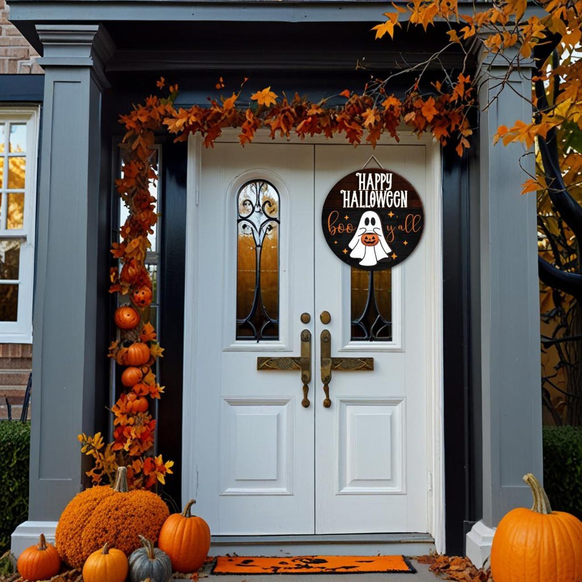 Custom Halloween Front Door Decor,halloween Door Hanger,ghost Door Sign ...