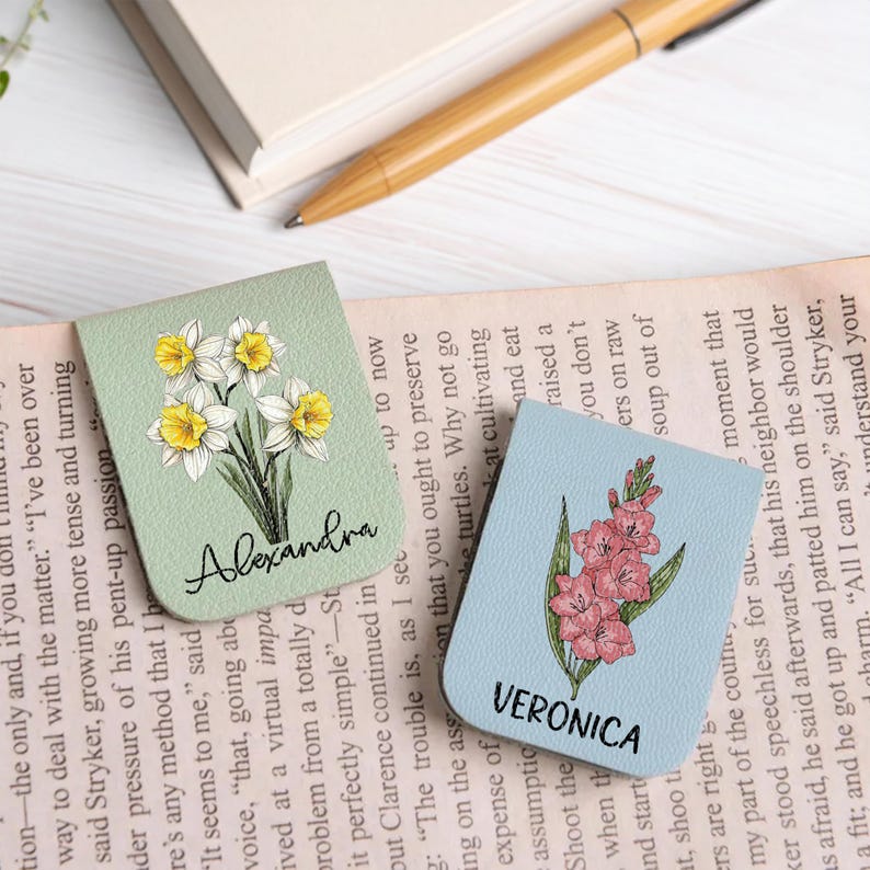 Custom Leather Bookmarks, Birthday Flower Bookmark With Name, Book ...
