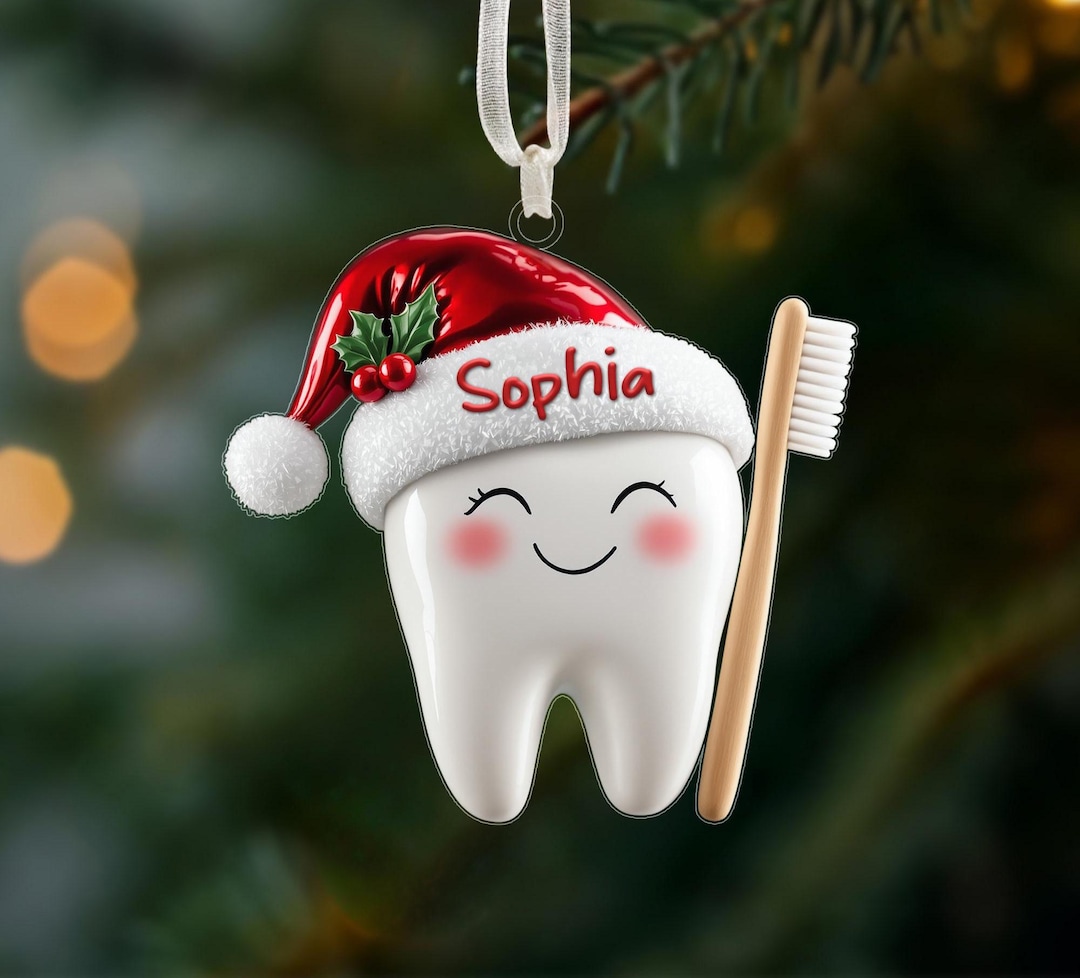 Custom Tooth Christmas Ornament, Cute Tooth Ornament With Santa Hat ...