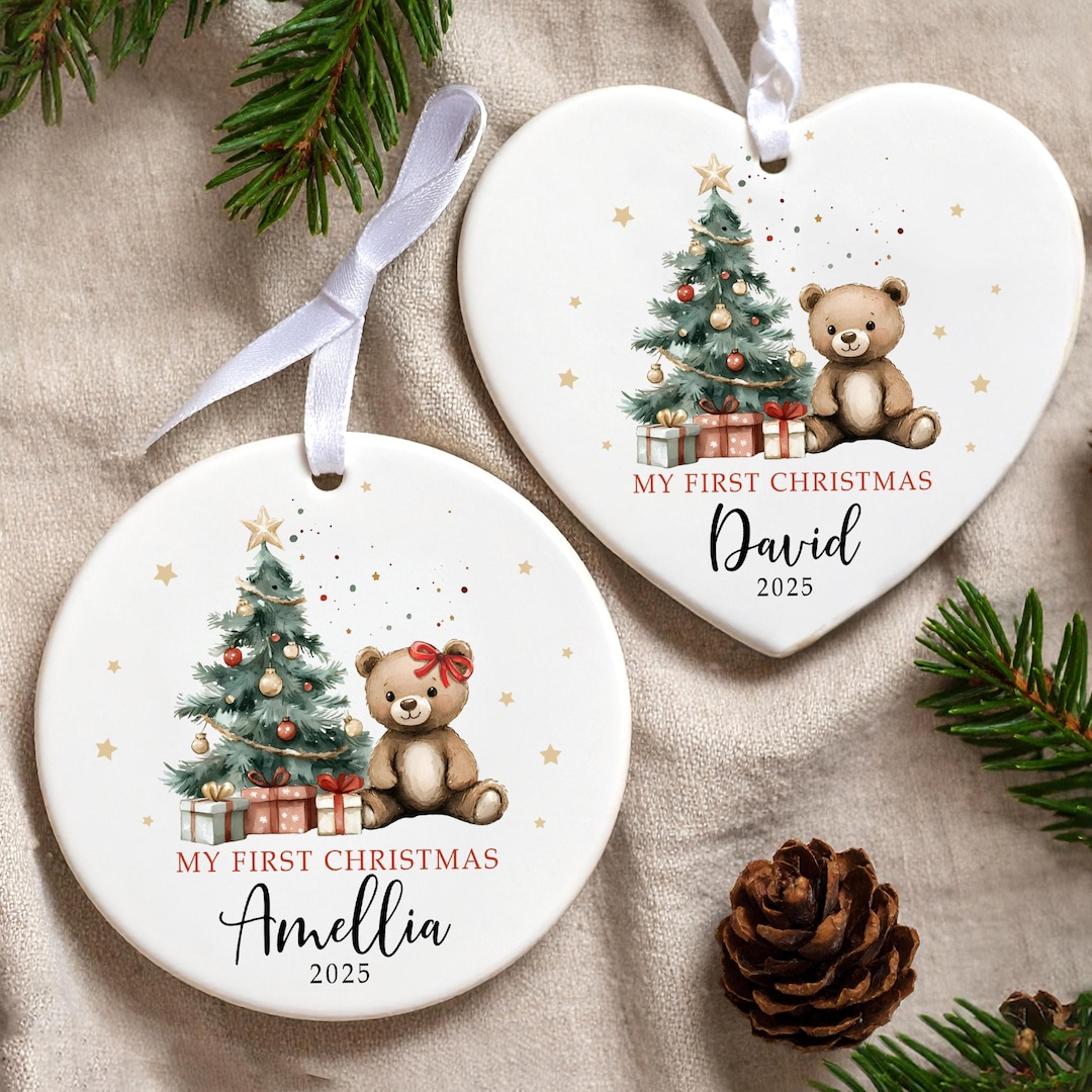 Baby's First Christmas Teddy Bear Bauble, Personalised Xmas New Arrival ...
