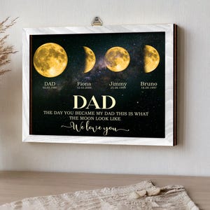 Personalized Dad Moons Phase Frame With Kids Names, the Day You Became ...