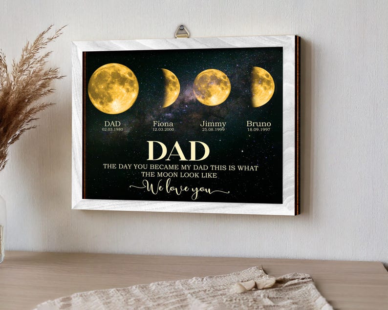 Personalized Dad Moons Phase Frame With Kids Names, the Day You Became ...