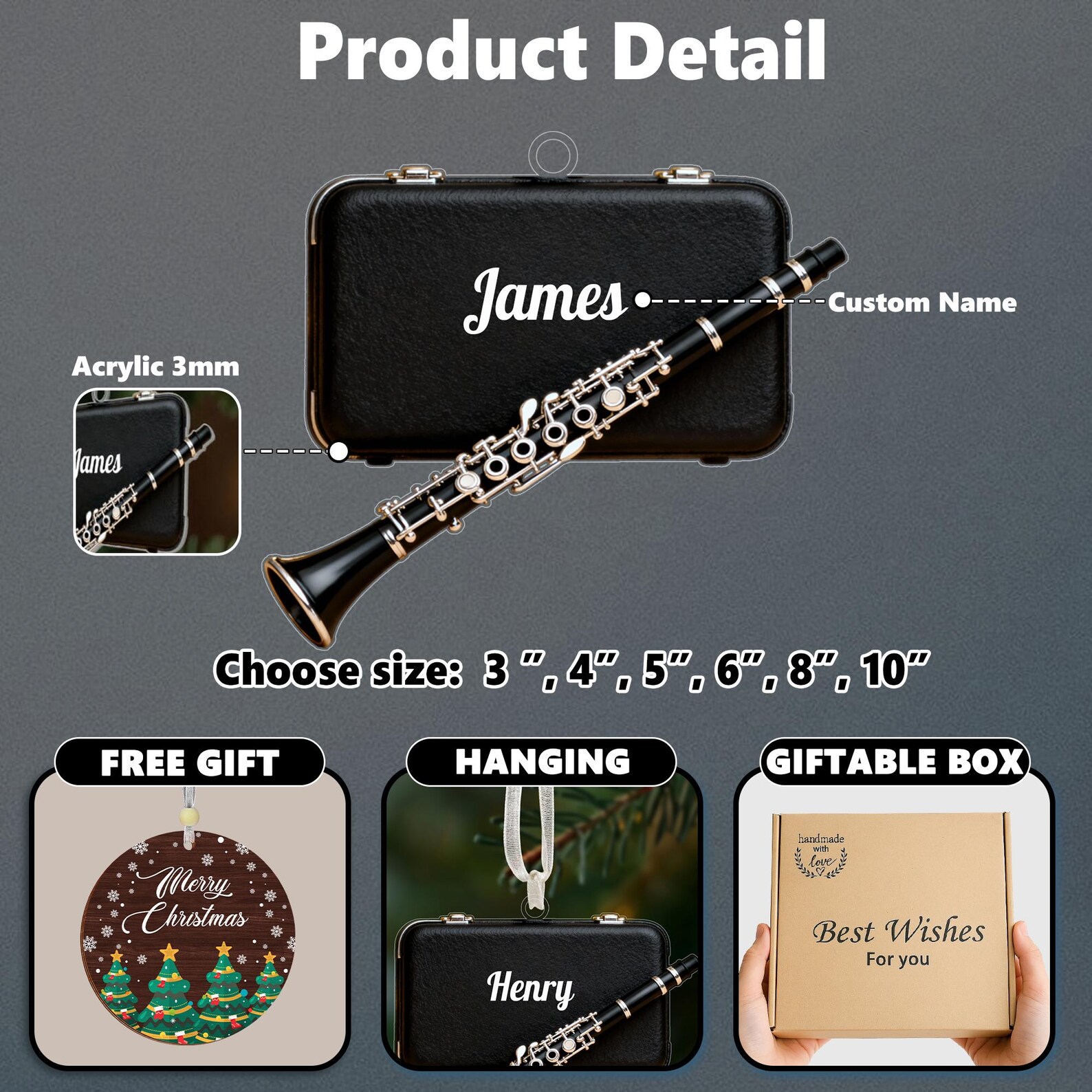 Clarinet Christmas Ornament, Custom Name Clarinet Lover, Music Lover ...