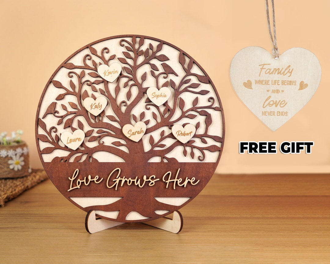 Personalized Wooden Family Tree Sign, Heart Drop Personalized Gift ...