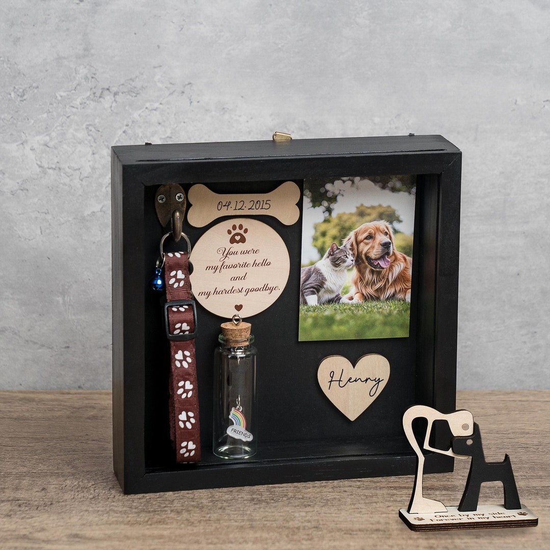 Personalized Pet Shadow Box, Pet Memorial Coller Holder Frame, Pet Loss ...