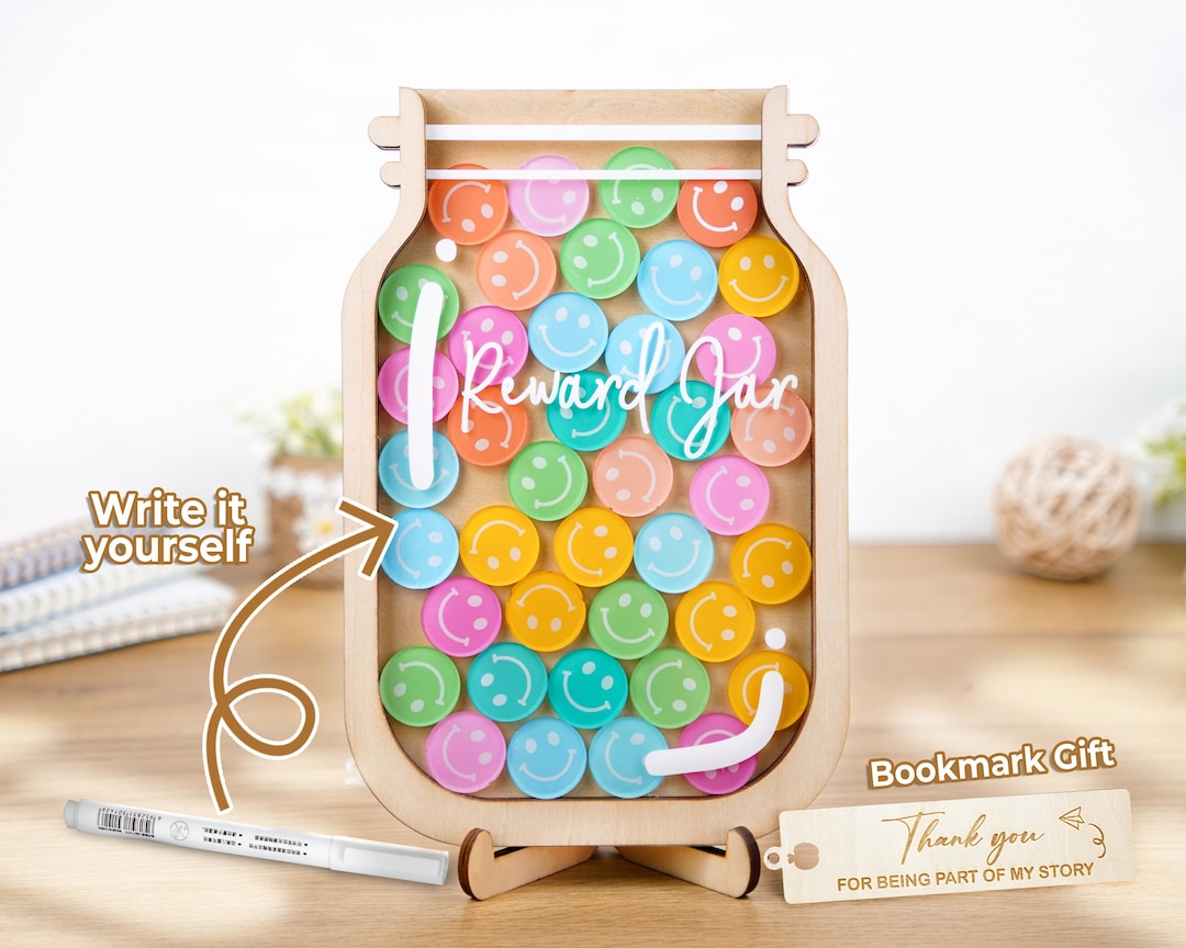 Smiley Face Reward Jar, Personalised Gift for Teacher, Colorful ...