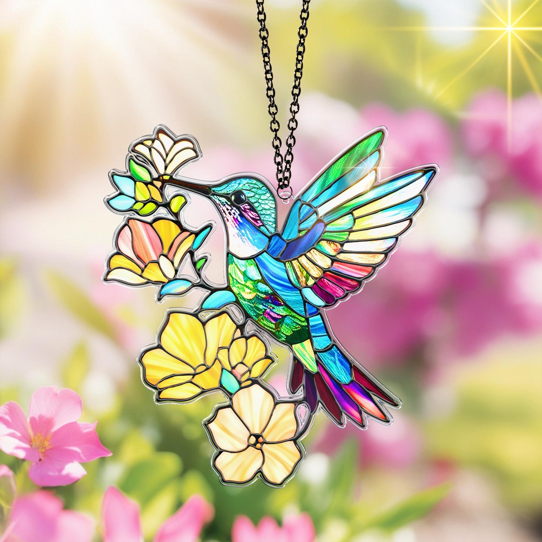 Hummingbird Suncatcher, Hummingbird and Flower Acrylic Suncatcher, Bird ...