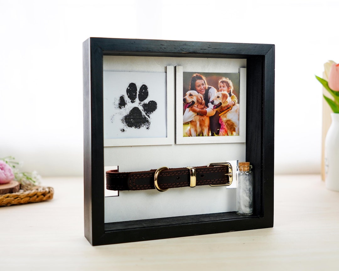 Collar Holder Frame Dog Memorial Shadow Box, Dog Paw Print Keepsake ...